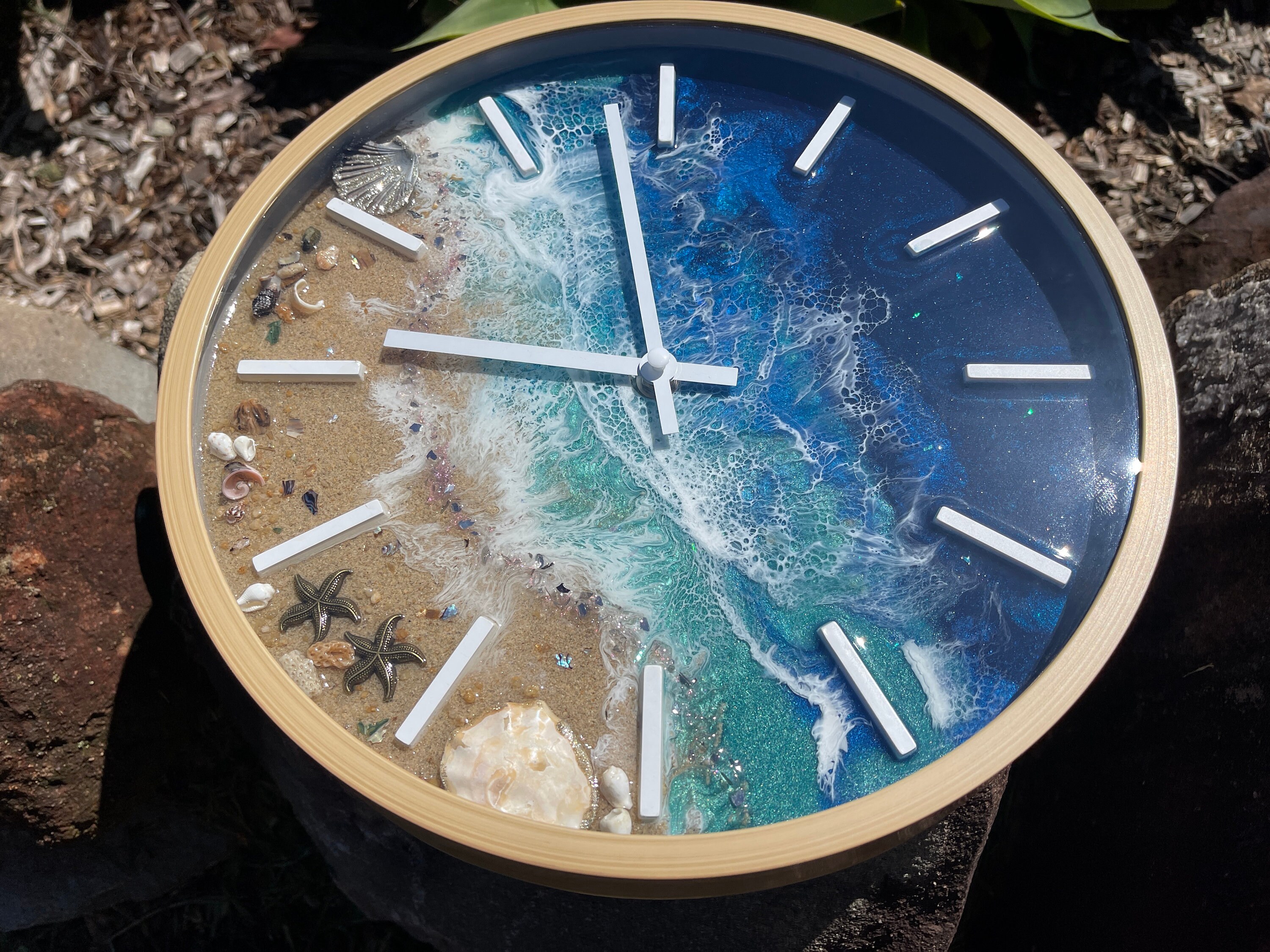 Resin Beach Theme Wall Clock wood Look, Ocean Theme Wall Clock, Wall ...