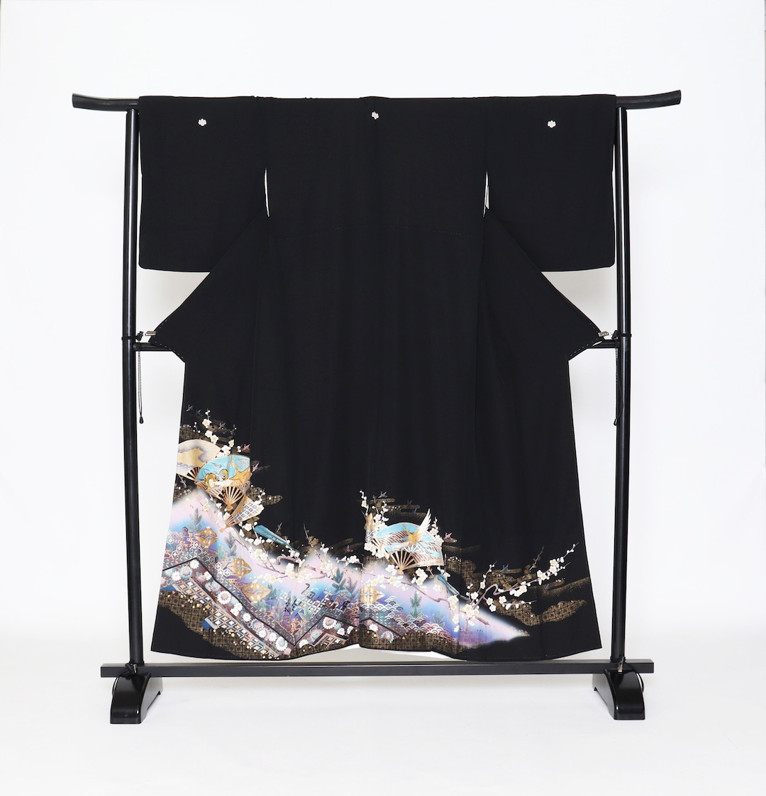 Silk Yuzen Tomesode Kimono, Kuro Tomesode,black Tomesode, Japanese Kimono Robe, Kimono Dress ...
