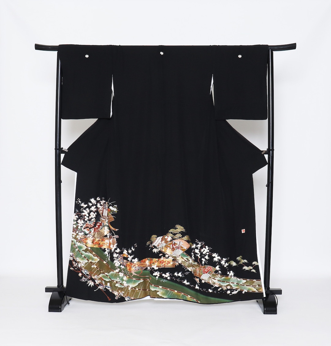 Yuzen Silk Tomesode Kimono, Kuro Tomesode,black Tomesode, Japanese Kimono Robe, Kimono Dress ...