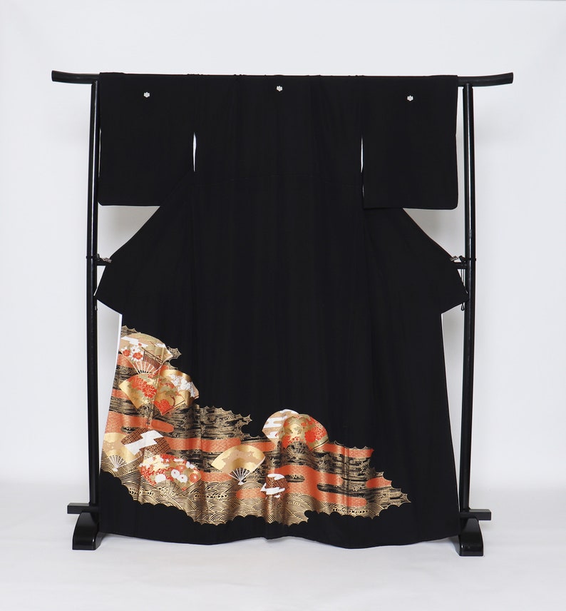 Silk Yuzen Tomesode Kimono Kuro Tomesodeblack Tomesode - Etsy