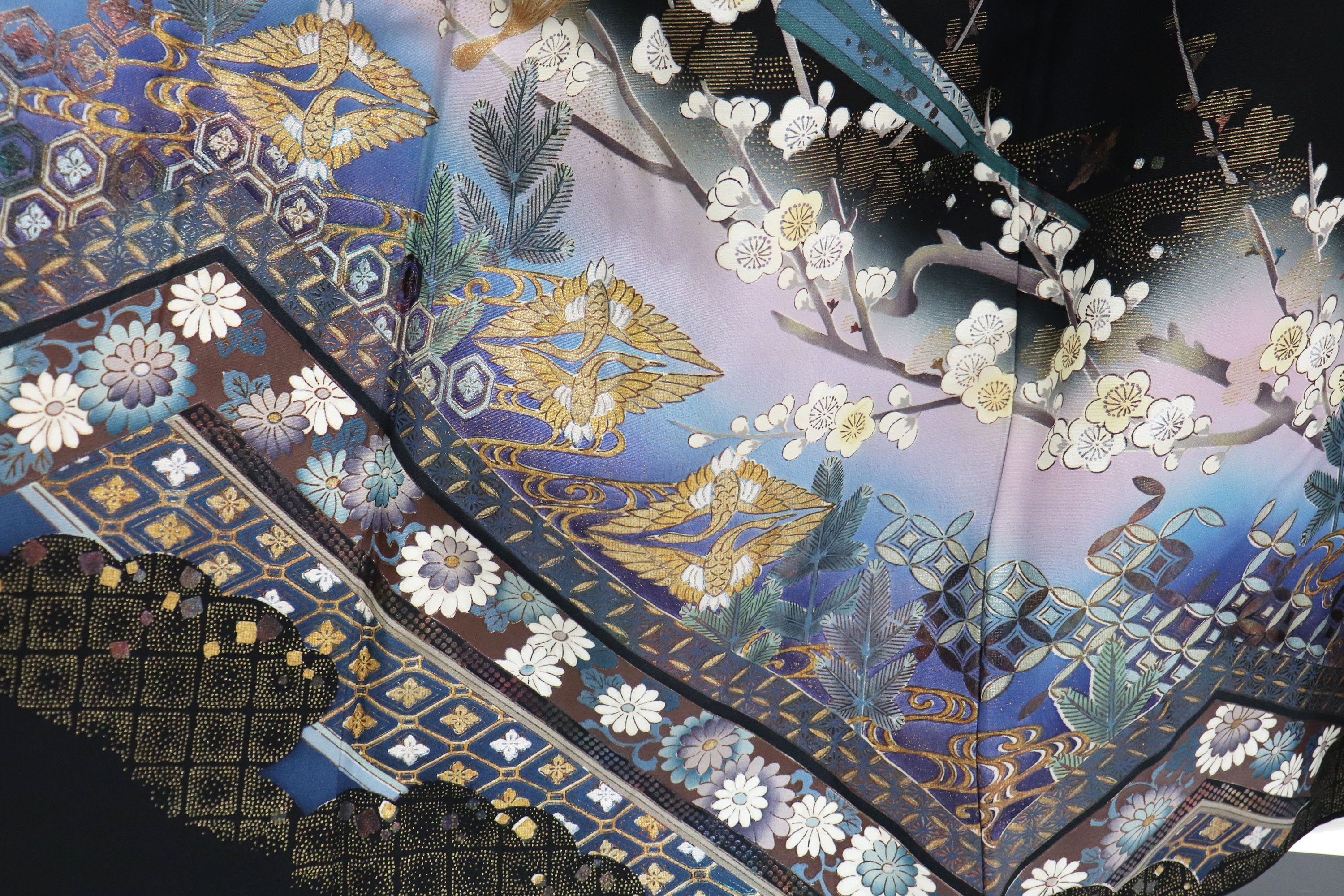 Silk Yuzen Tomesode Kimono Kuro Tomesodeblack Tomesode - Etsy