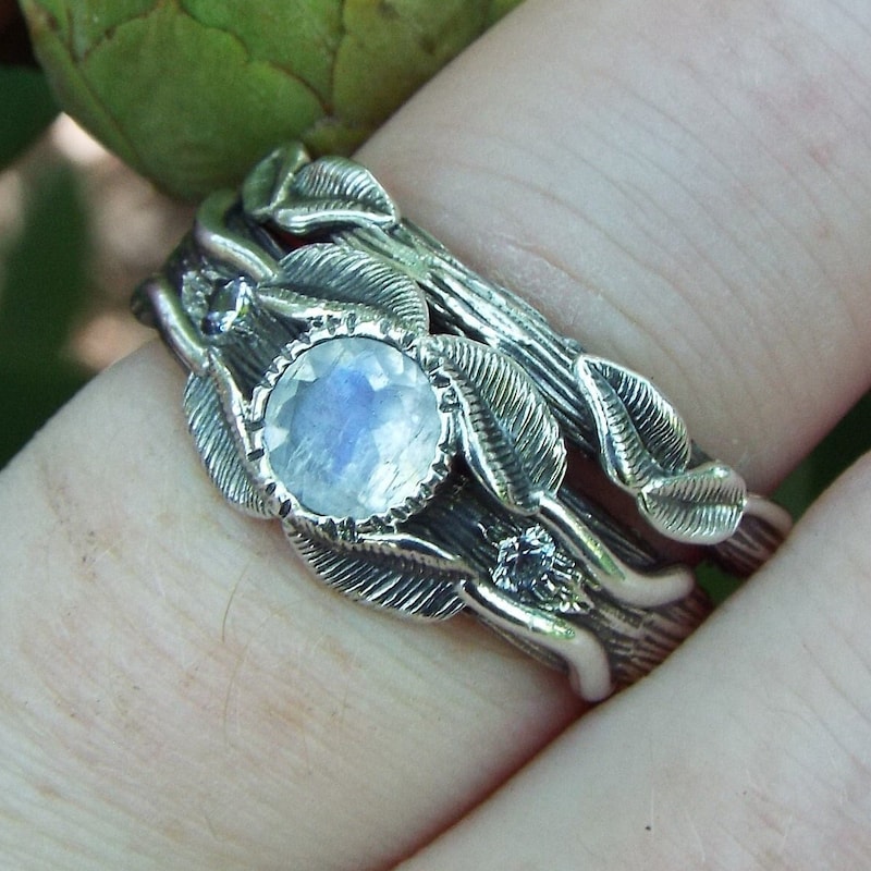 Moonstone Wedding Ring Set - Etsy
