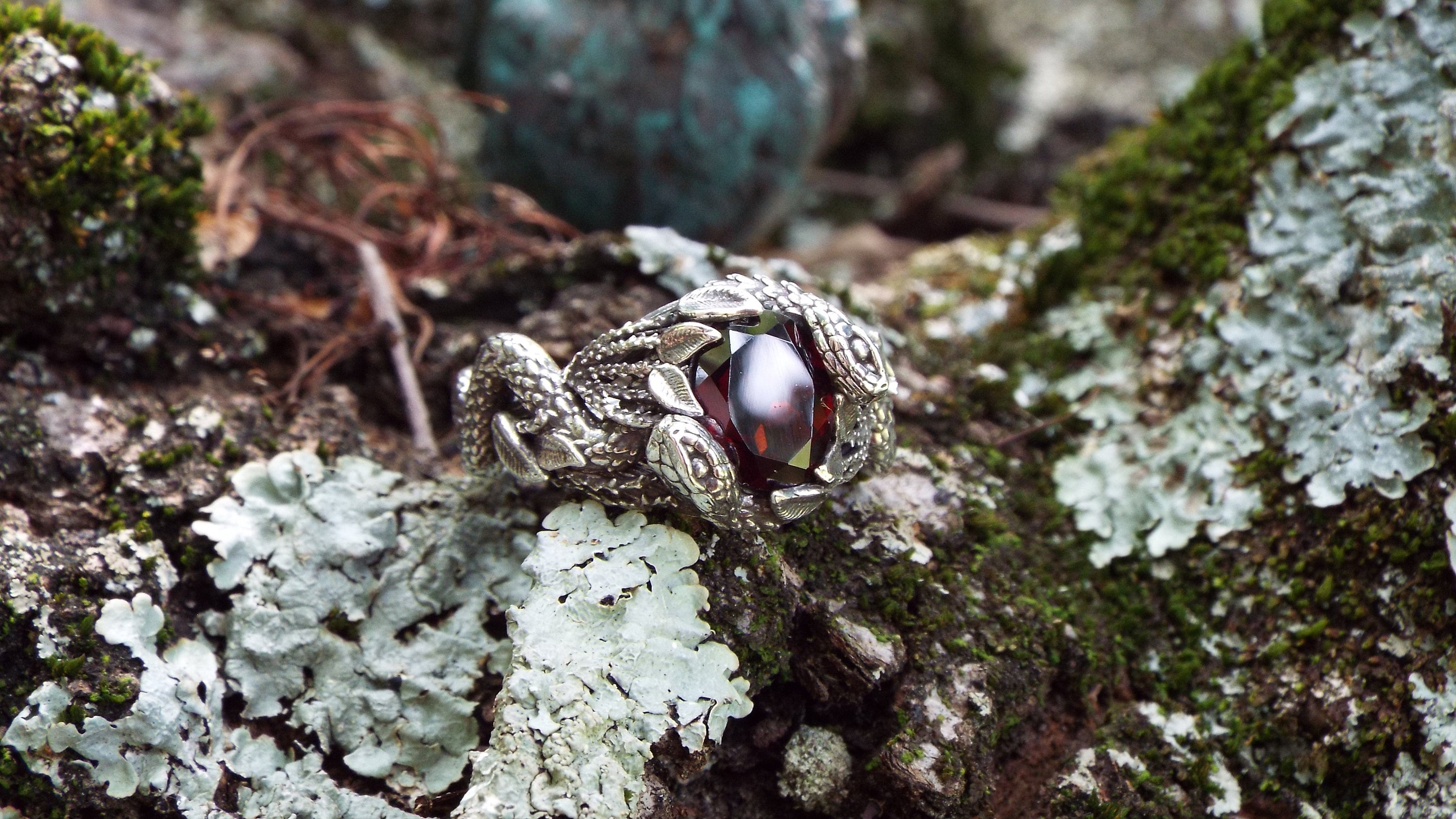 Garnet Snake and Thorn Ring Silver Nature Inspired Ring - Etsy