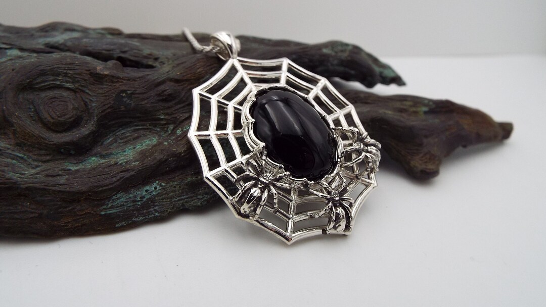 Nest of Spiders - Sterling Silver Necklace With Black Onyx Spider Pendant - Gothic Jewelry- Goth ...