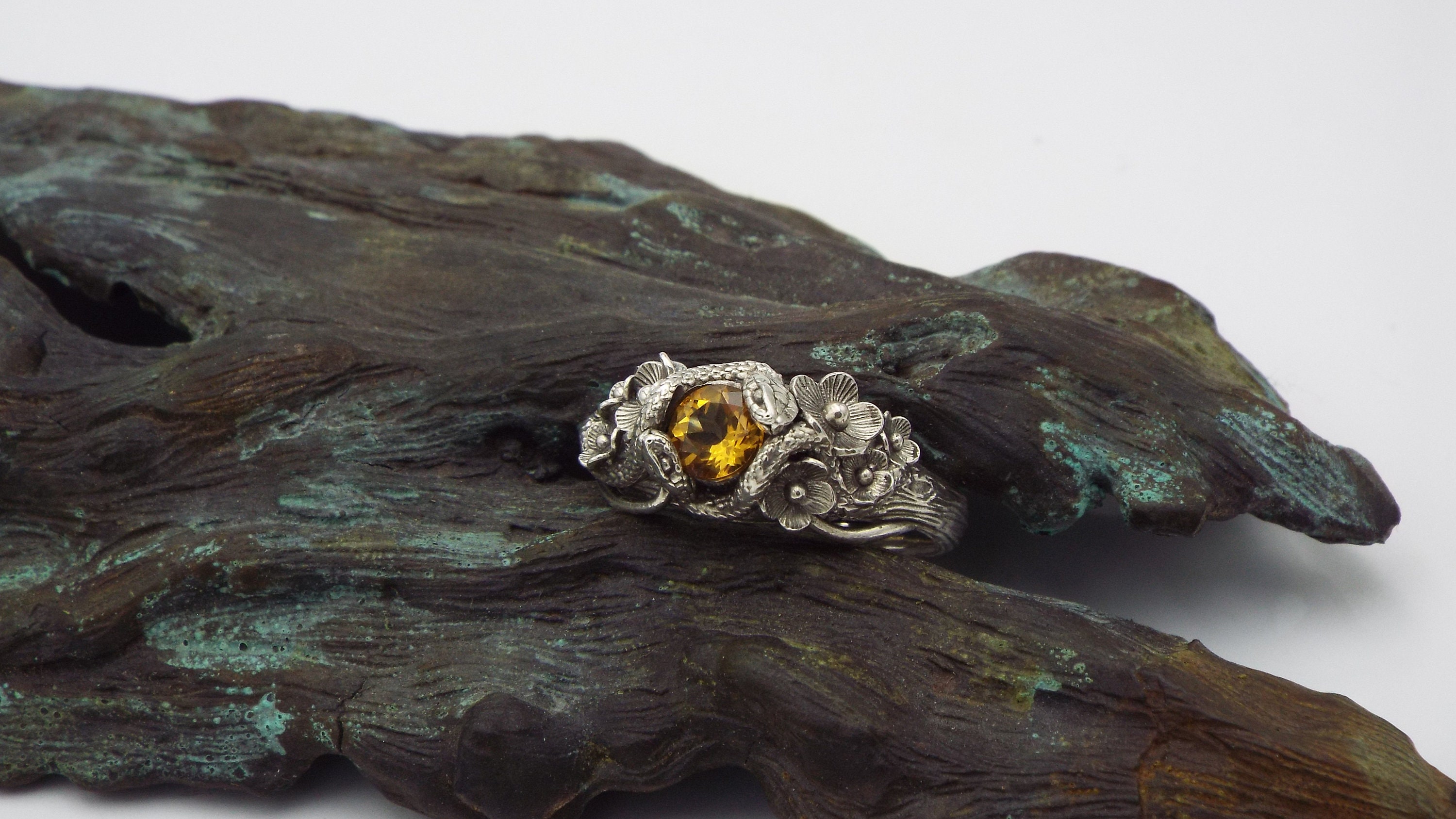 Citrine Snake and Flower Ring Nature Inspired Ring Magical - Etsy