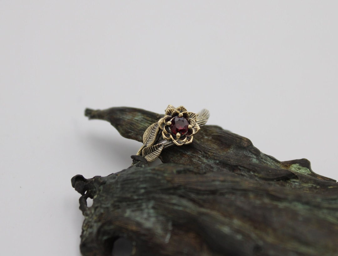 Ruby Lotus Engagement Ring: 14k Gold Nature Inspired Elven Ring - Etsy