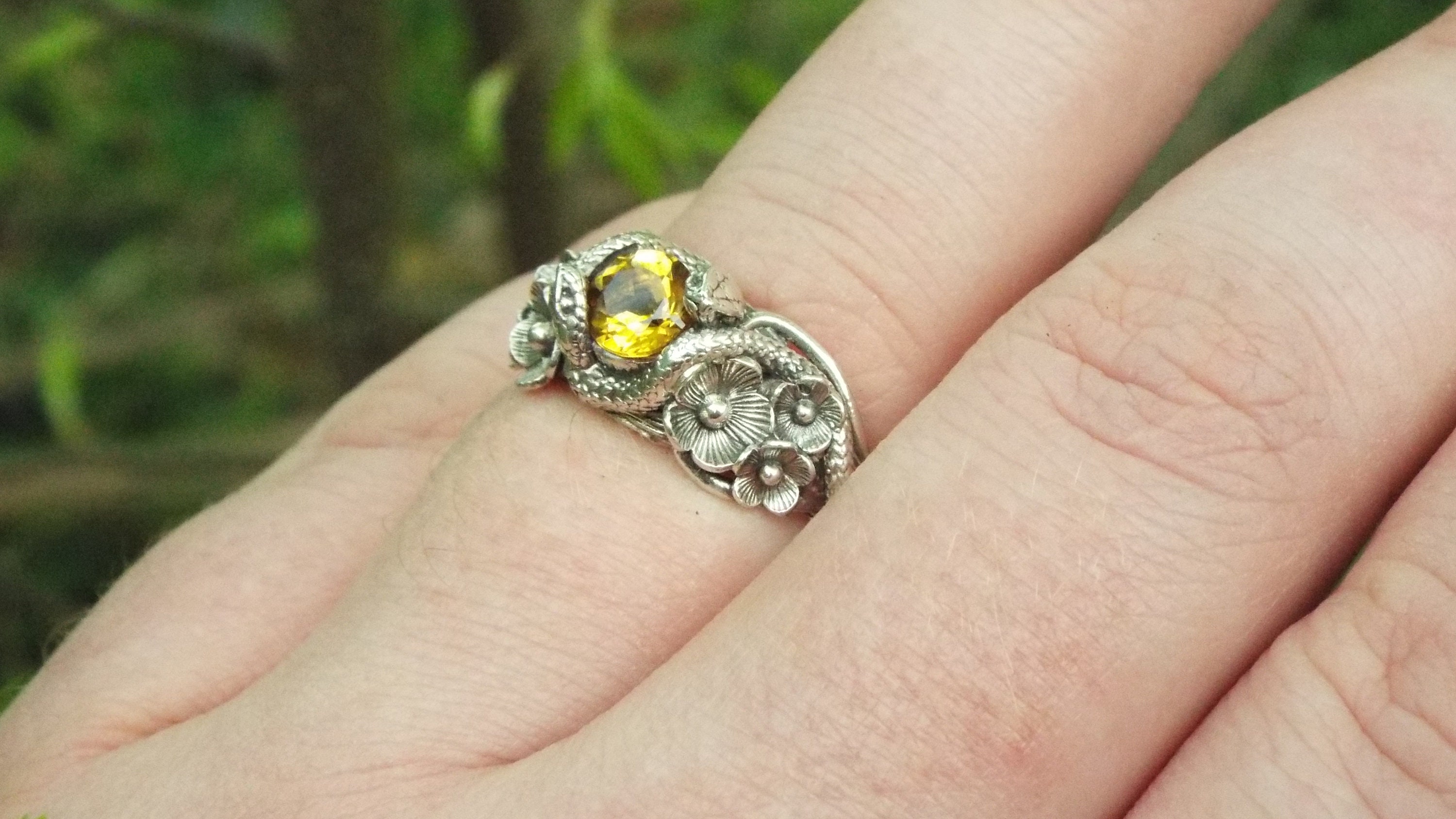 Citrine Snake and Flower Ring Nature Inspired Ring Magical - Etsy