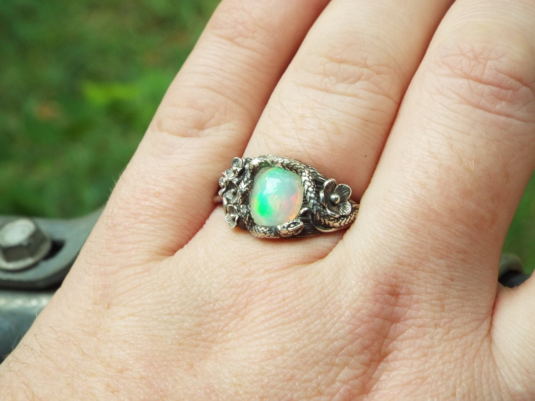 Summer Meadow, Nature Inspired Snake Ring, Sterling Silver Opal Snake ...