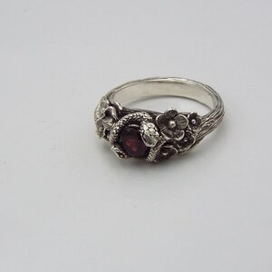 Garnet Snake and Flower Ring, Nature Inspired Ring, Magical Garden Ring ...