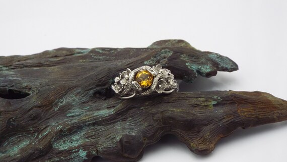Citrine Snake and Flower Ring Nature Inspired Ring Magical - Etsy
