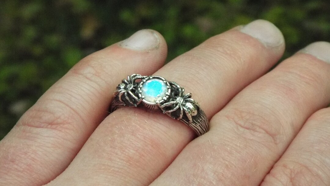 Moonstone Tree Knot Spider Ring, Silver Spider Ring, Spider Goth Ring ...