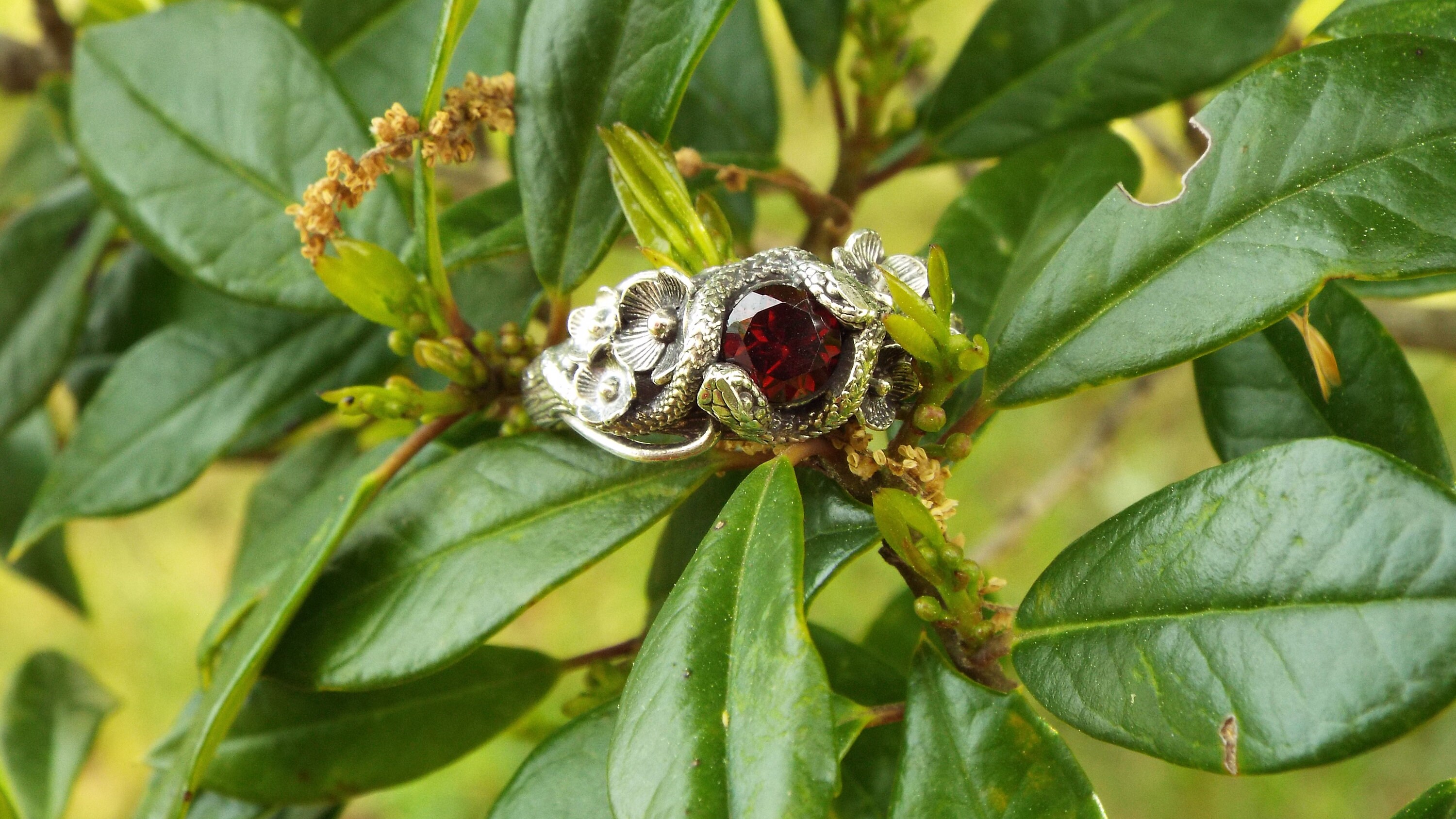 Garnet Snake and Flower Ring Nature Inspired Ring Magical - Etsy