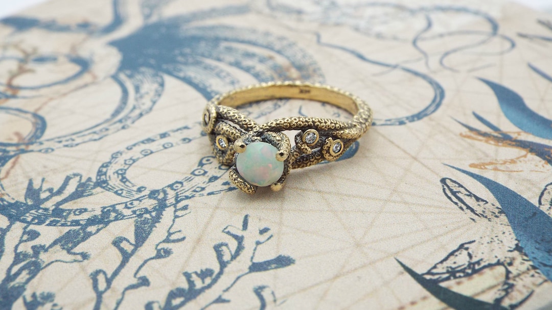 Opal Diamond Octopus Ring: 14k Gold Fantasy Engagement Ring - Etsy