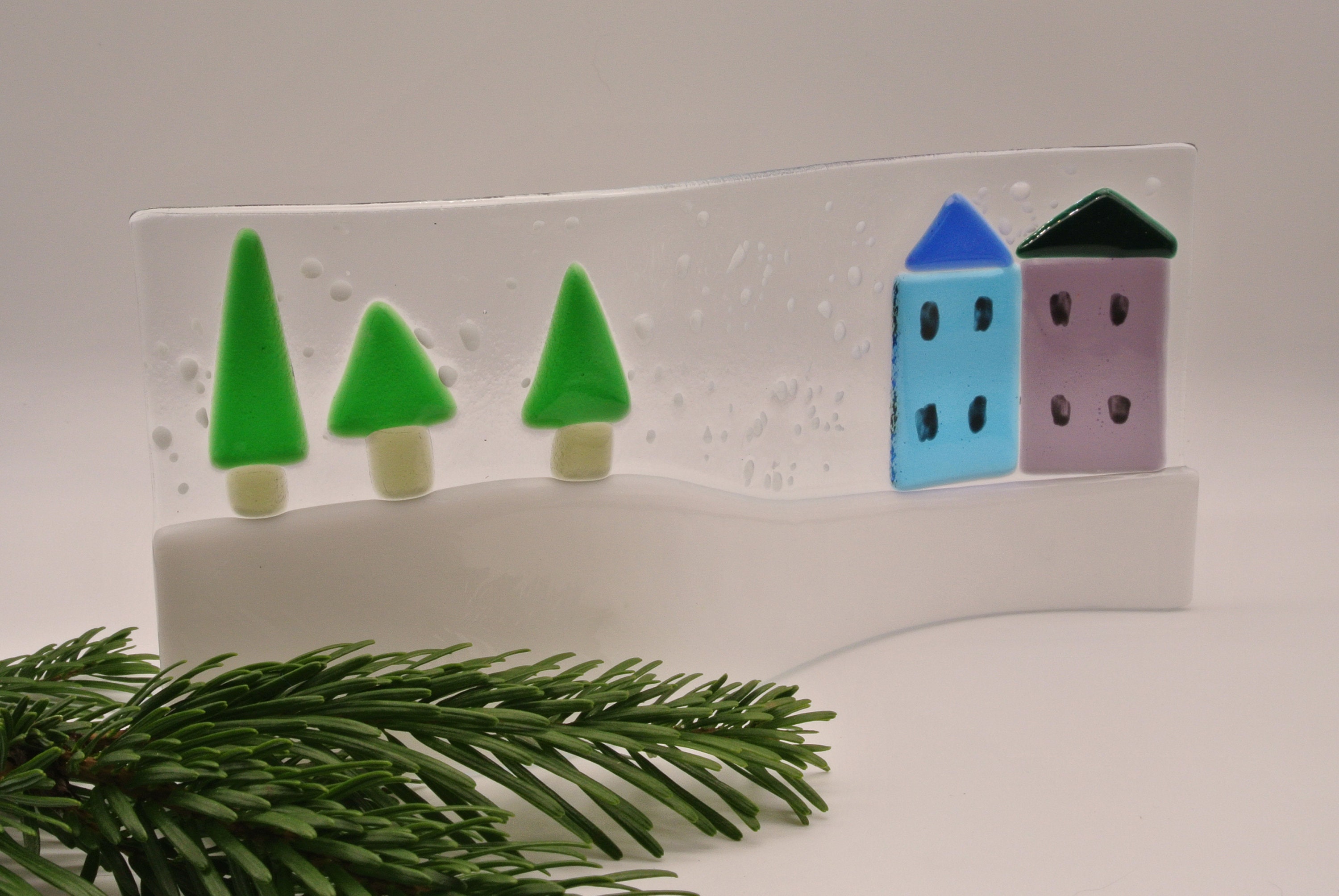 Fused glass Winter Snow Panel Christmas Scene | Etsy
