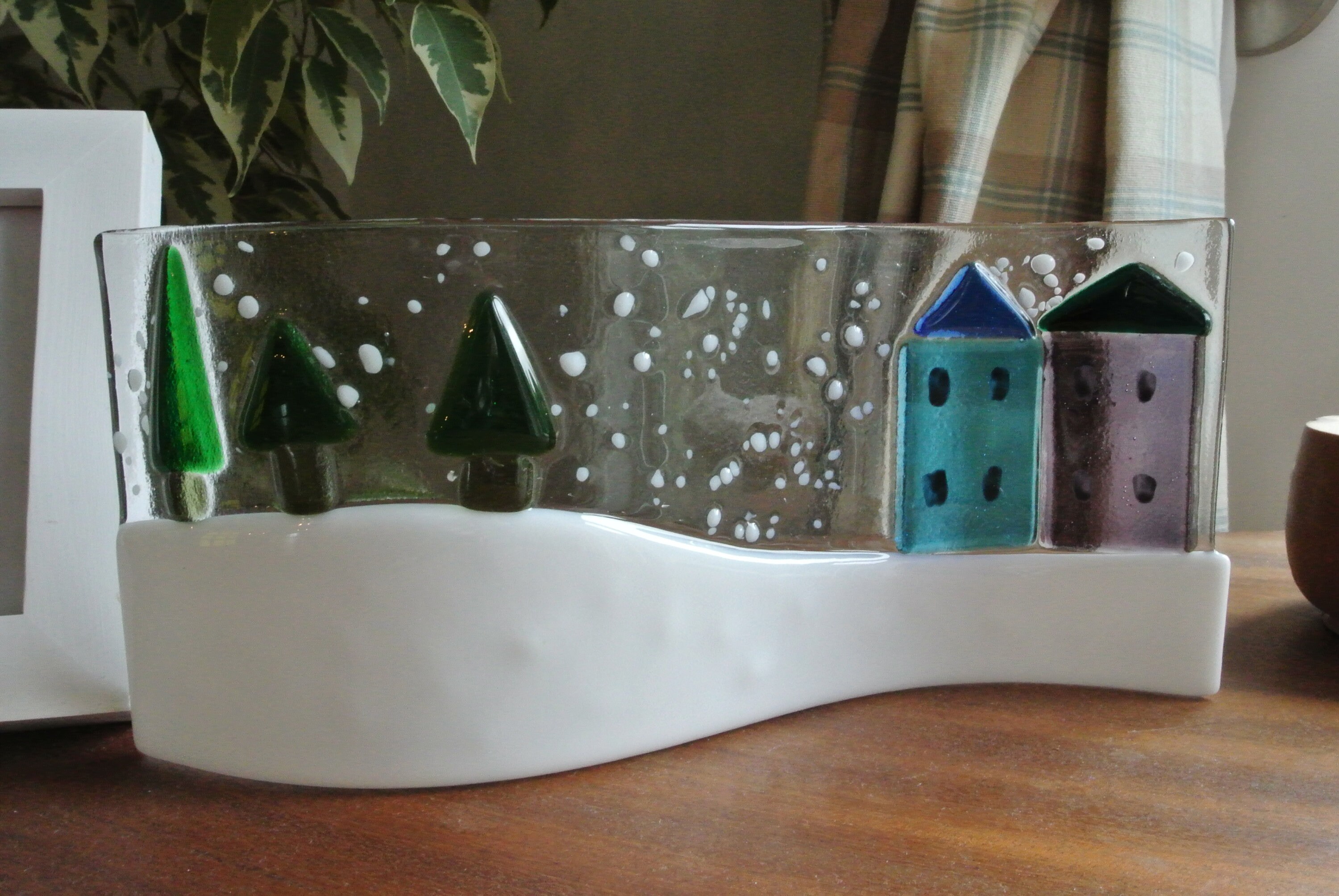 Fused glass Winter Snow Panel Christmas Scene | Etsy
