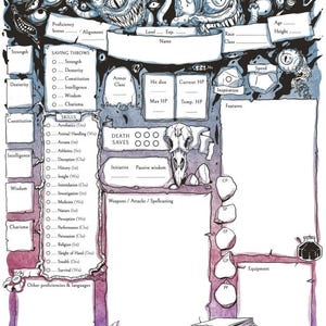 15 Hand-drawn D&D 5e Character Sheets Multiple Color Versions in One Pack Printable RPG ...