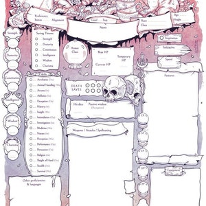15 Hand-drawn D&D 5e Character Sheets Multiple Color Versions in One ...