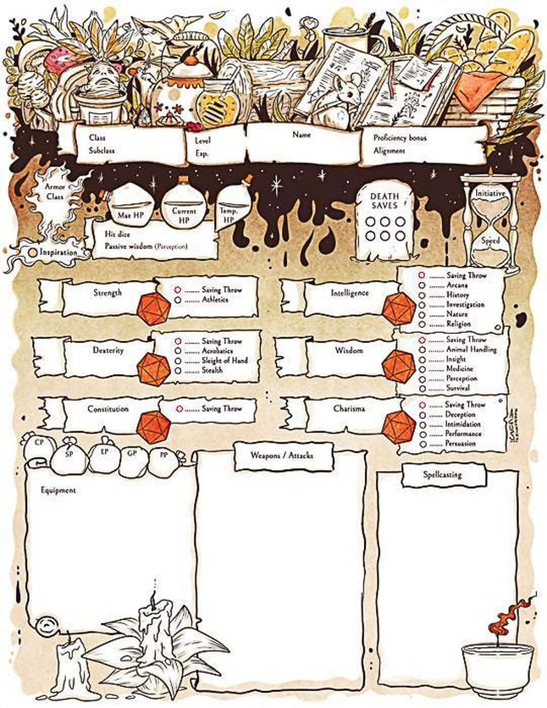 Cottagecore D&D 5e Character Sheets: Hand-illustrated Printable (6 ...
