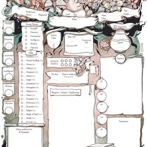 15 Hand-drawn D&D 5e Character Sheets Multiple Color Versions in One Pack Printable RPG ...