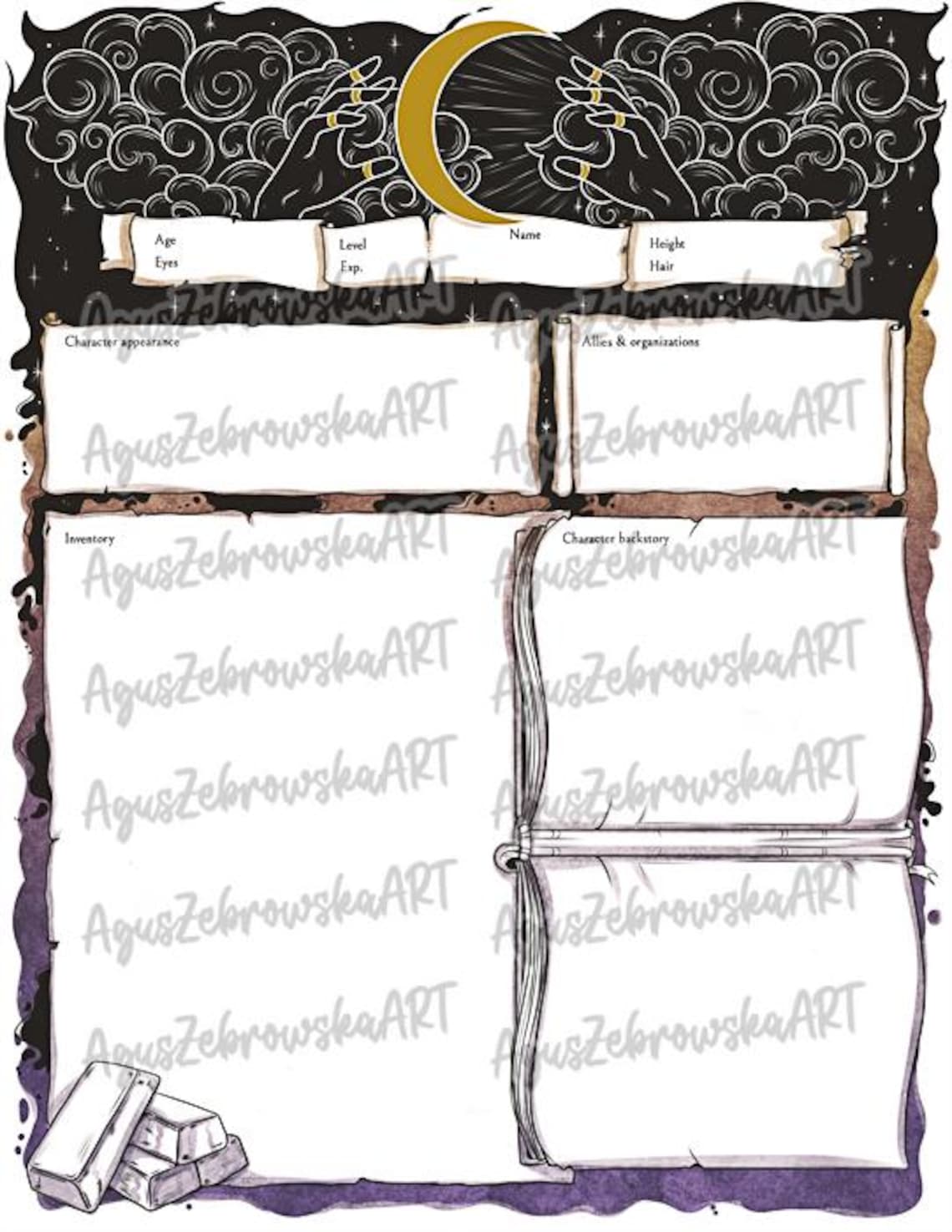 Selune Moon D&D Character Sheets: Printable Dnd 5e (6 Pages) - Etsy