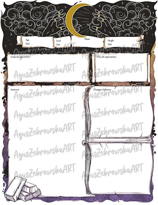 Selune Moon D&D Character Sheets: Printable Dnd 5e (6 Pages) - Etsy