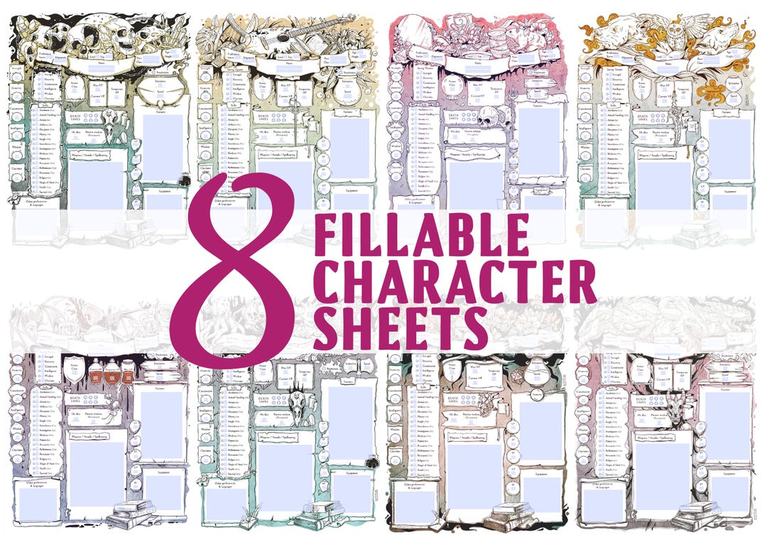D&D Character Sheets Pack | 8 Fillable Custom Character Sheets With ...