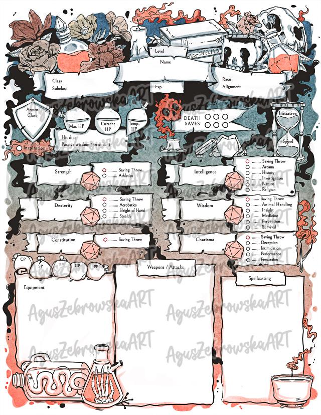 D&D 5e Character Sheets: Five Illustrated Color Themes (printable) - Etsy