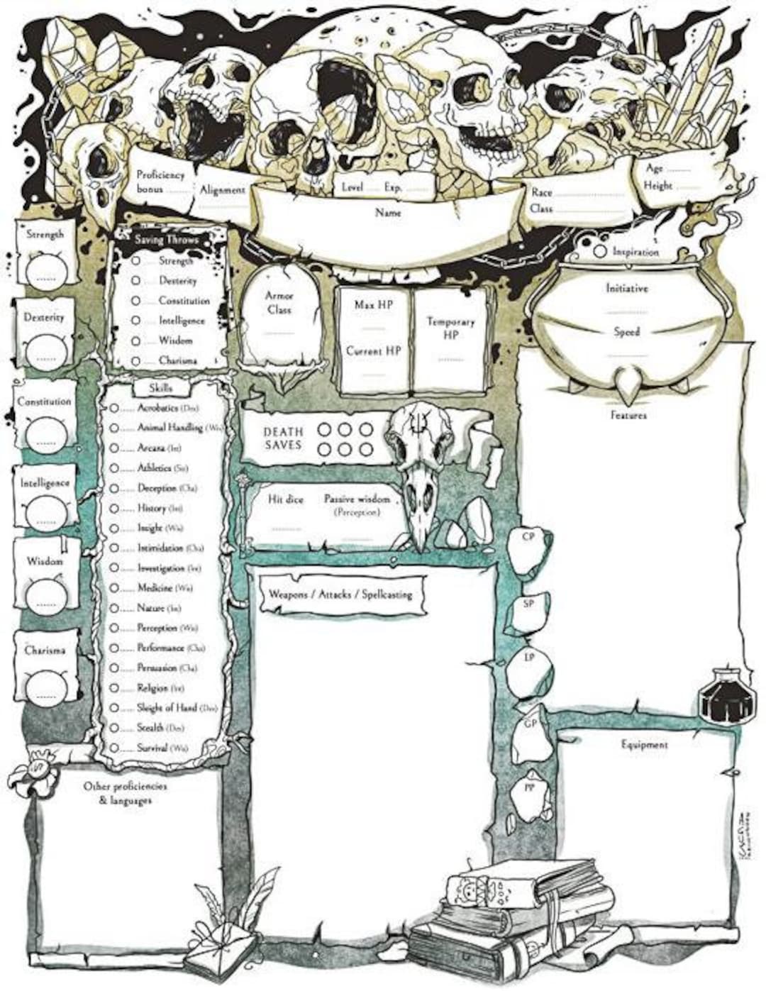 D&D Character Sheets | Printable Character Sheets Death Theme - Etsy