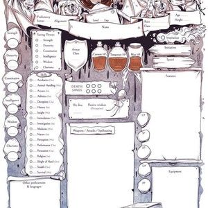 15 Hand-drawn D&D 5e Character Sheets Multiple Color Versions in One Pack Printable RPG ...