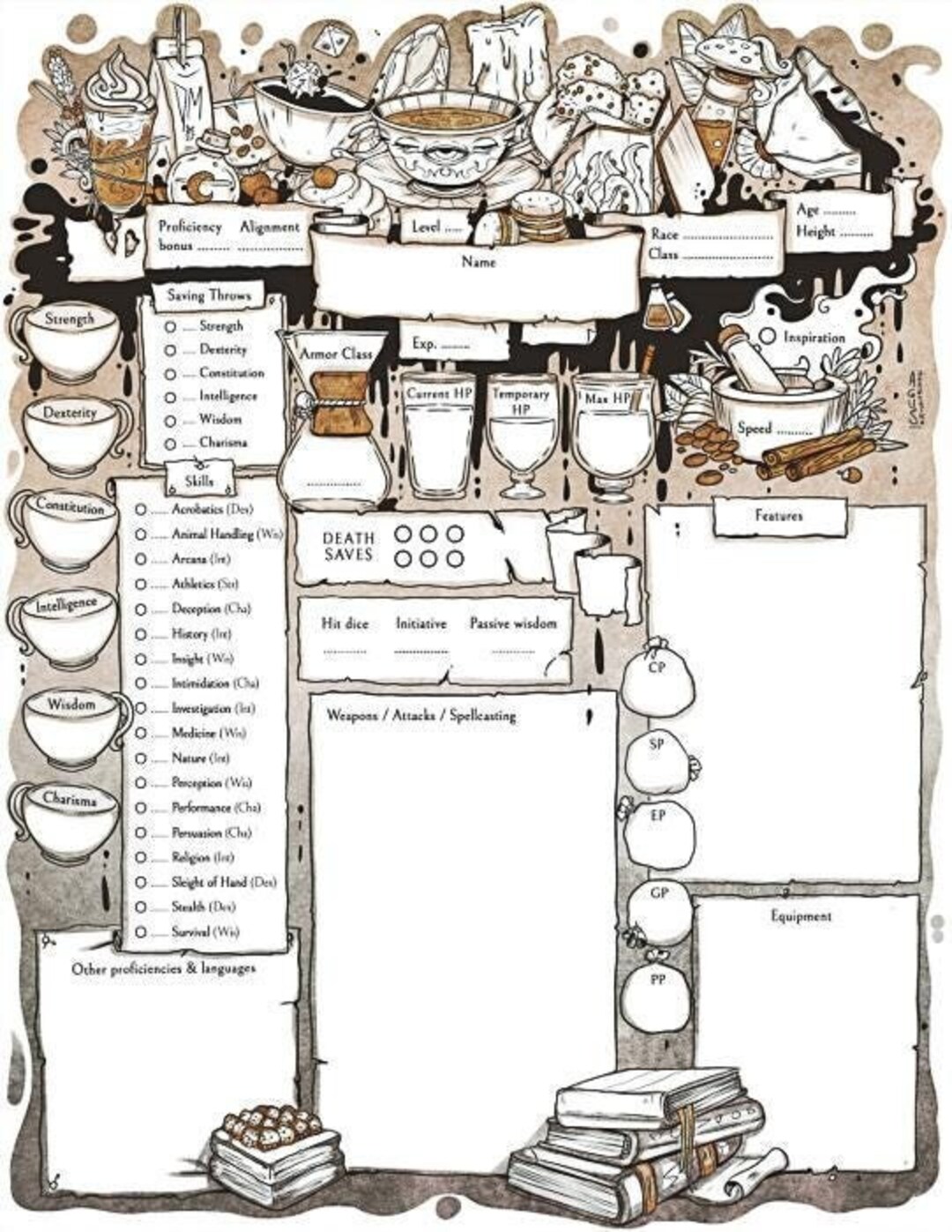 D&D Character Sheets - Coffeehouse| Printable Dnd 5e Character Coffee ...