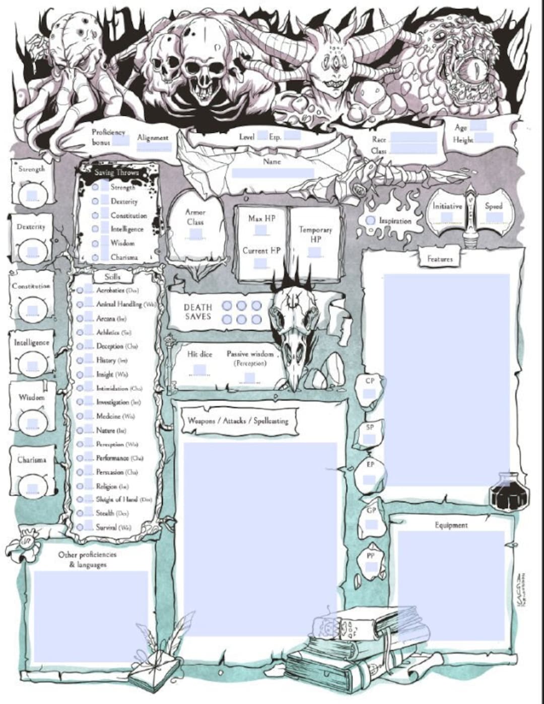 Fillable D&D Monsters Character Sheets - Custom Dnd Character Sheets ...