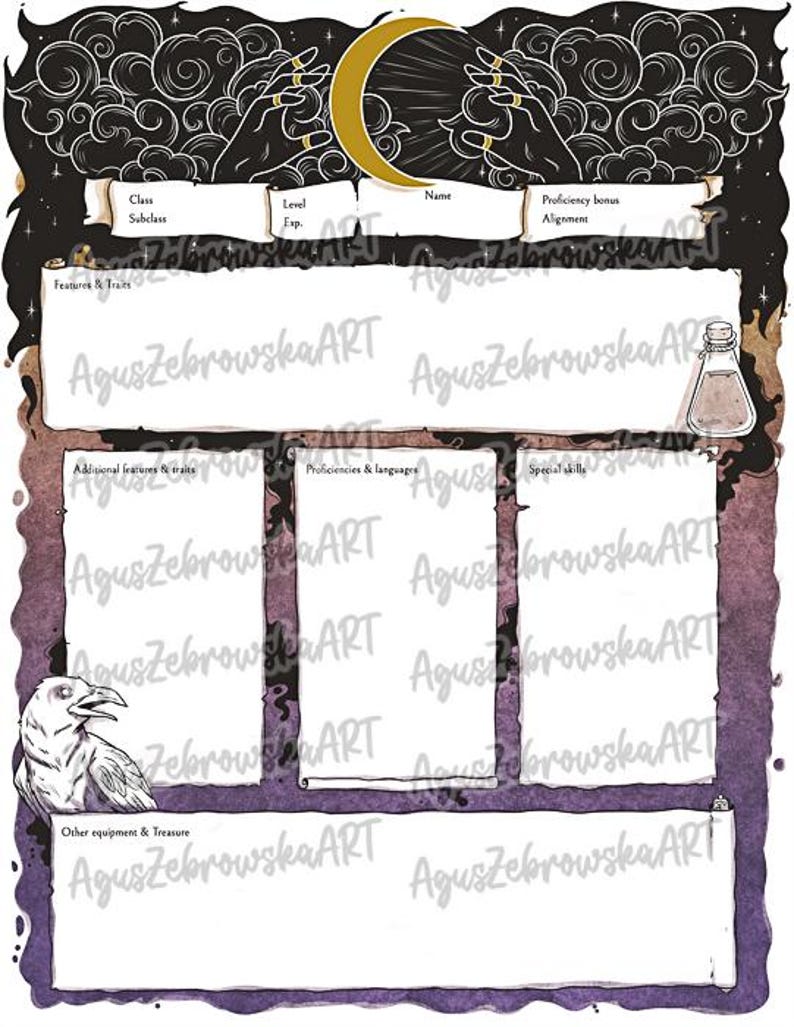 Selune Moon D&D Character Sheets: Printable Dnd 5e (6 Pages) - Etsy