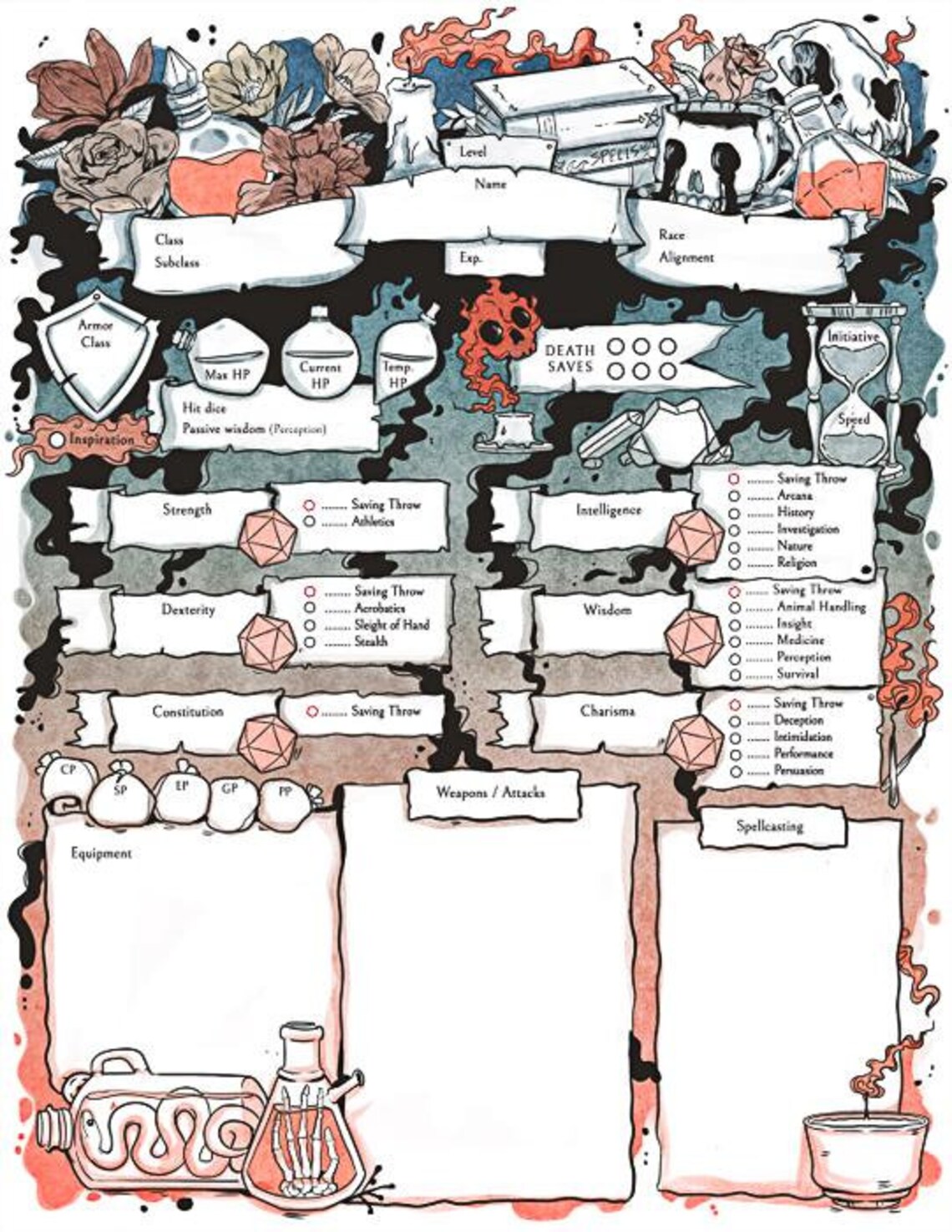 Printable D&D 5e Rogue Character Sheets – Poison Theme (6 Pages) (PDF ...