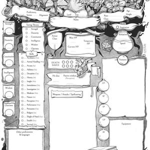 D&D Character Sheets Flowers Printable Dnd 5e Character Sheets Flowers ...