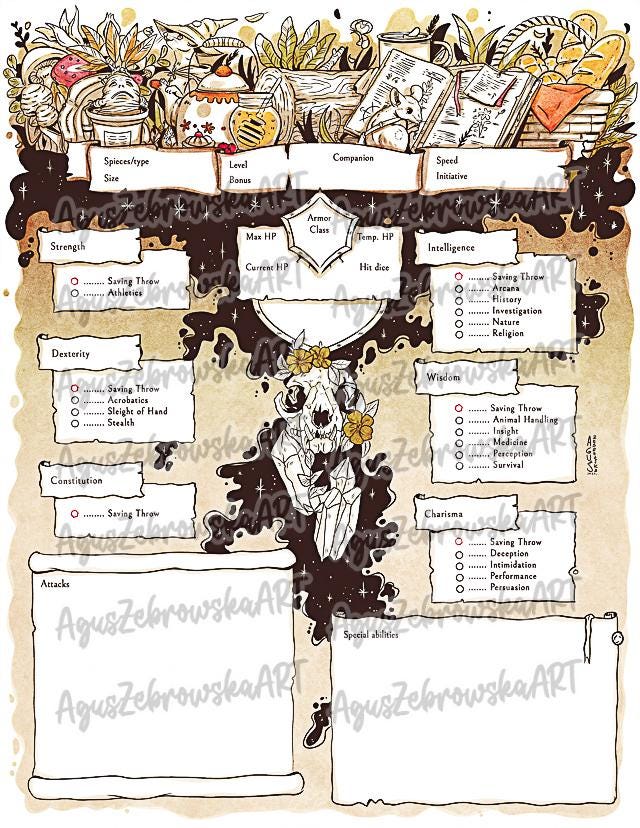 Cottagecore D&D 5e Character Sheets: Hand-illustrated Printable (6 ...