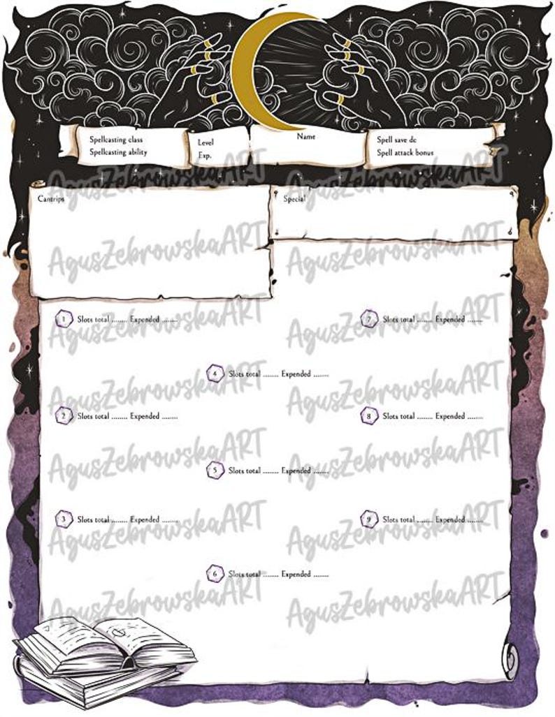 Selune Moon D&D Character Sheets: Printable Dnd 5e (6 Pages) - Etsy