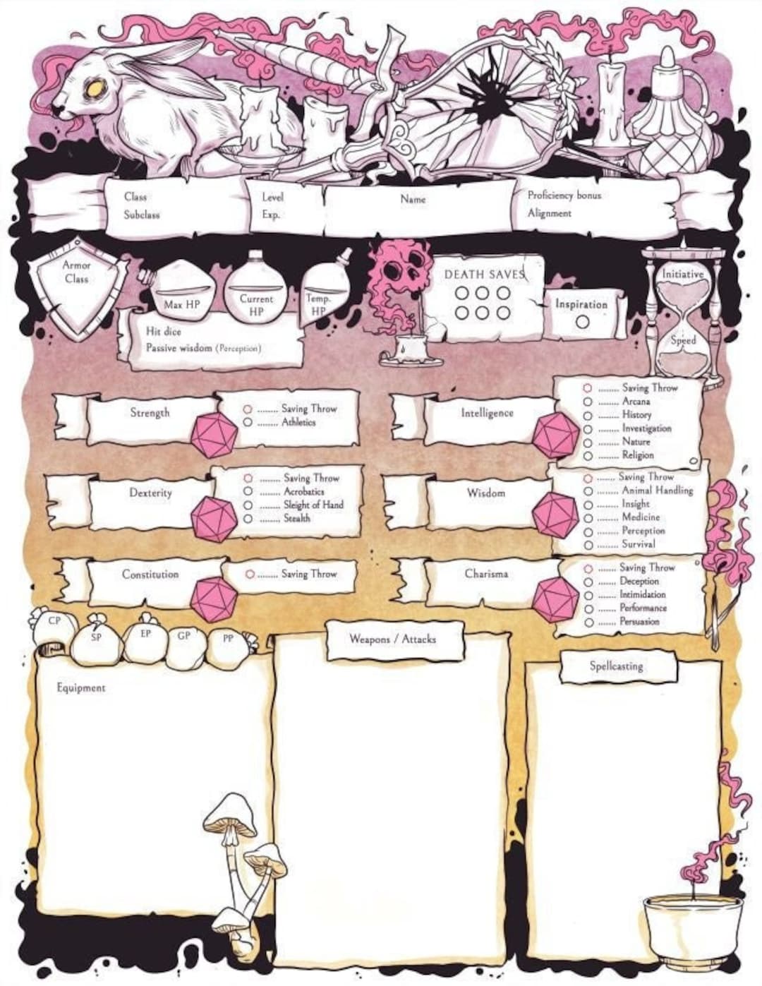 D&D Character Sheets Printable Dnd 5e Character Sheets Mirror Theme - Etsy