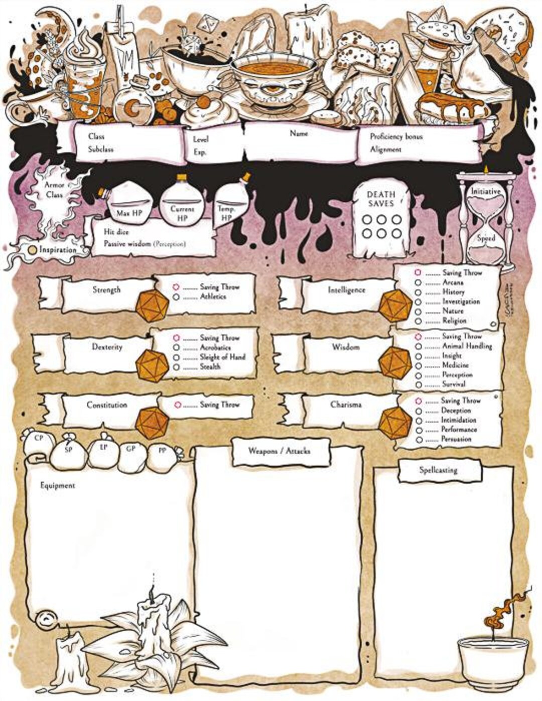 6 PAGES D&D Character Sheets | Printable Dnd 5e Character Sheets Coffee ...