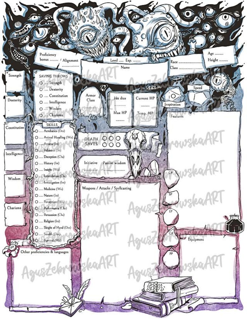 Hand-drawn D&D 5e Character Sheets: 15 Themed Templates (printable) - Etsy
