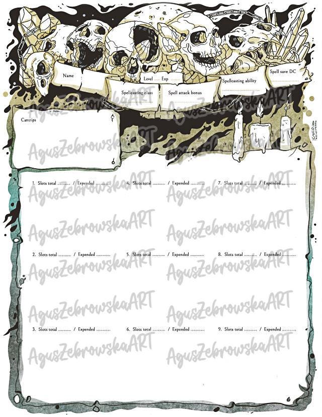 Death Theme D&D 5e Character Sheets | Printable RPG Sheets (PDF) - Etsy ...
