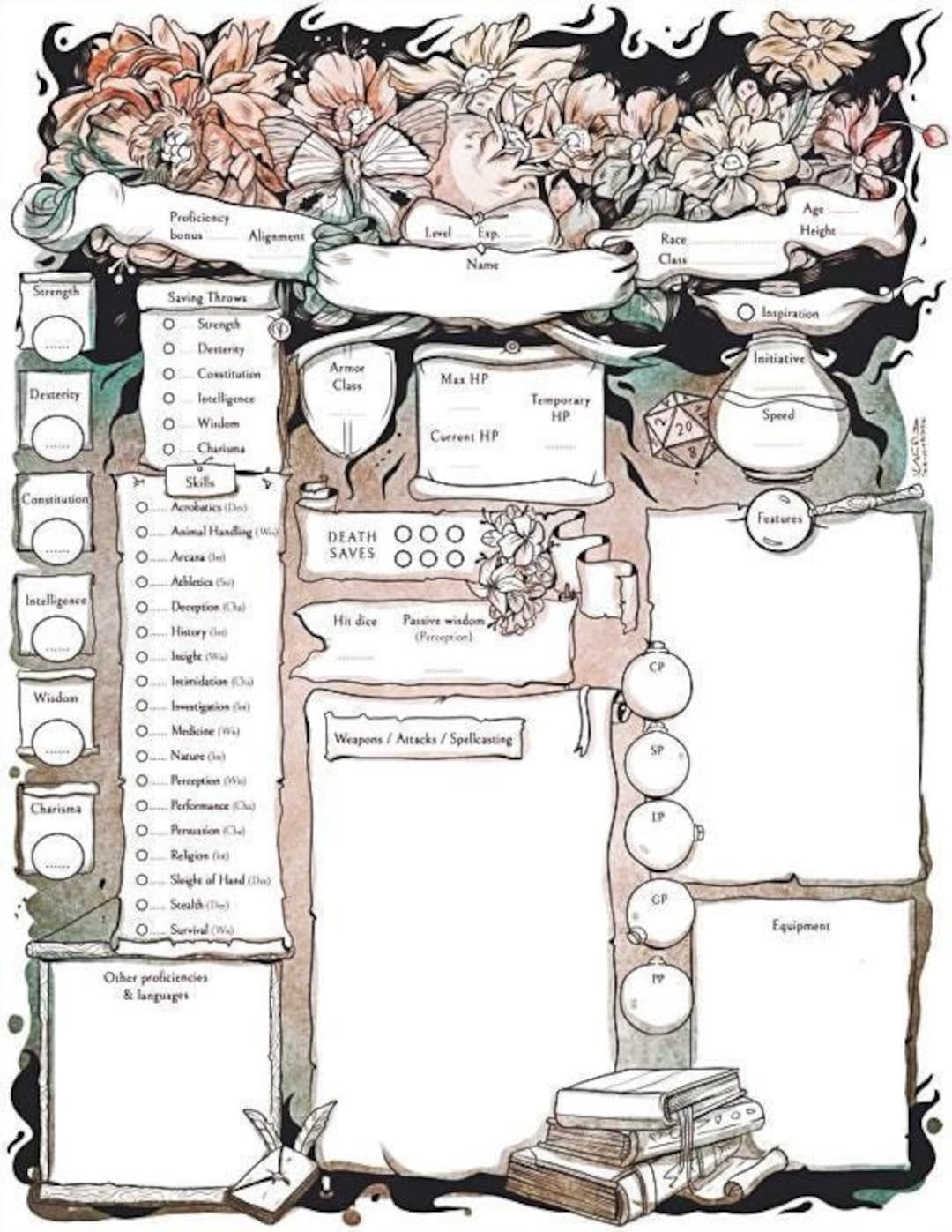 D&D Character Sheets - Flowers | Printable Dnd 5e Character Sheets ...