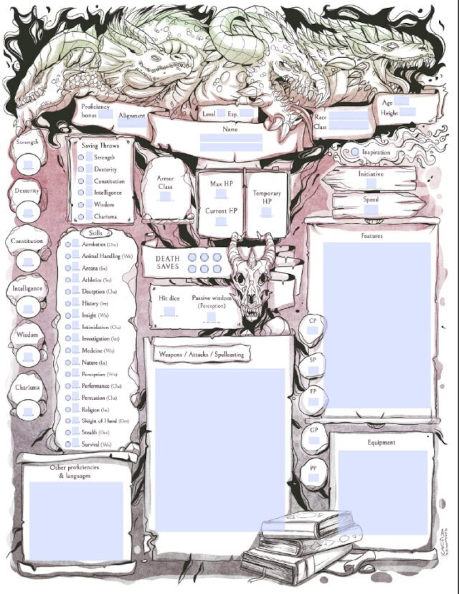 D&D 5e Character Sheets - Form Fillable Sheets | Custom Dragon Design ...