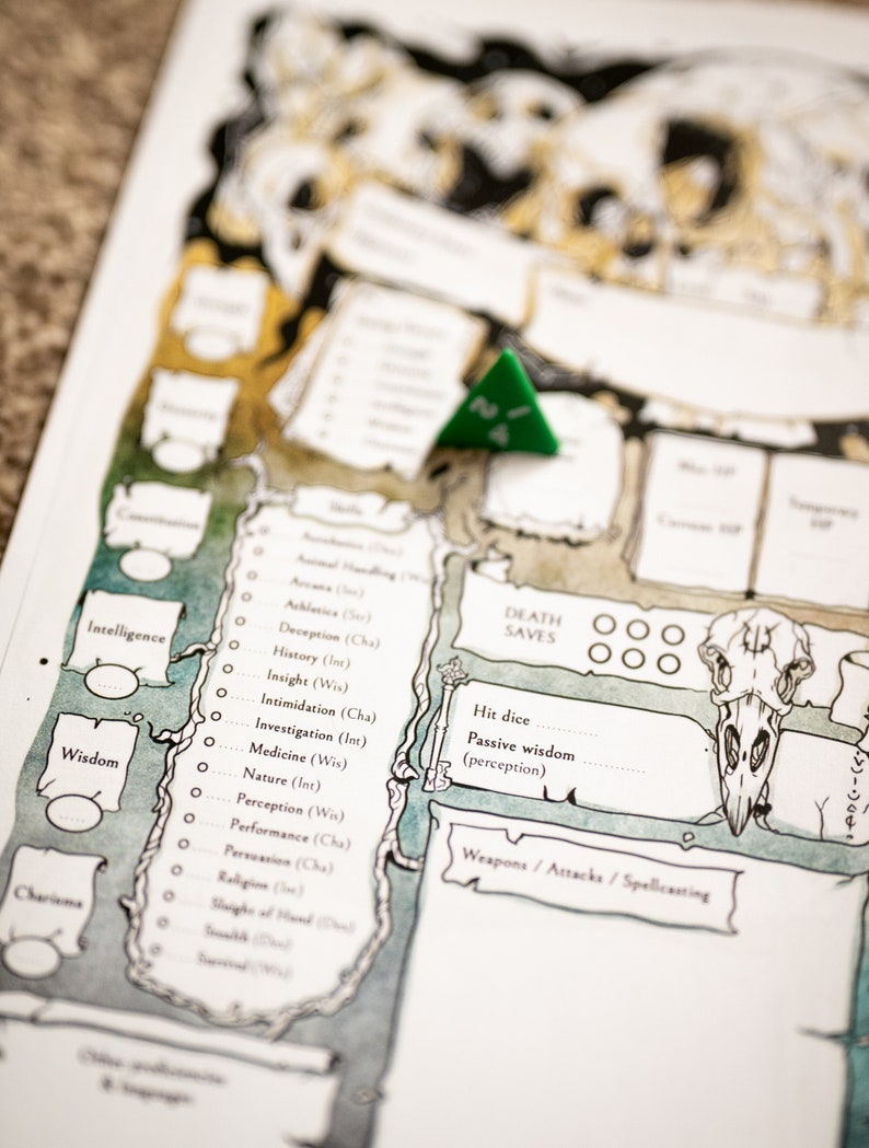 Death Theme D&D 5e Character Sheets | Printable RPG Sheets (PDF) - Etsy