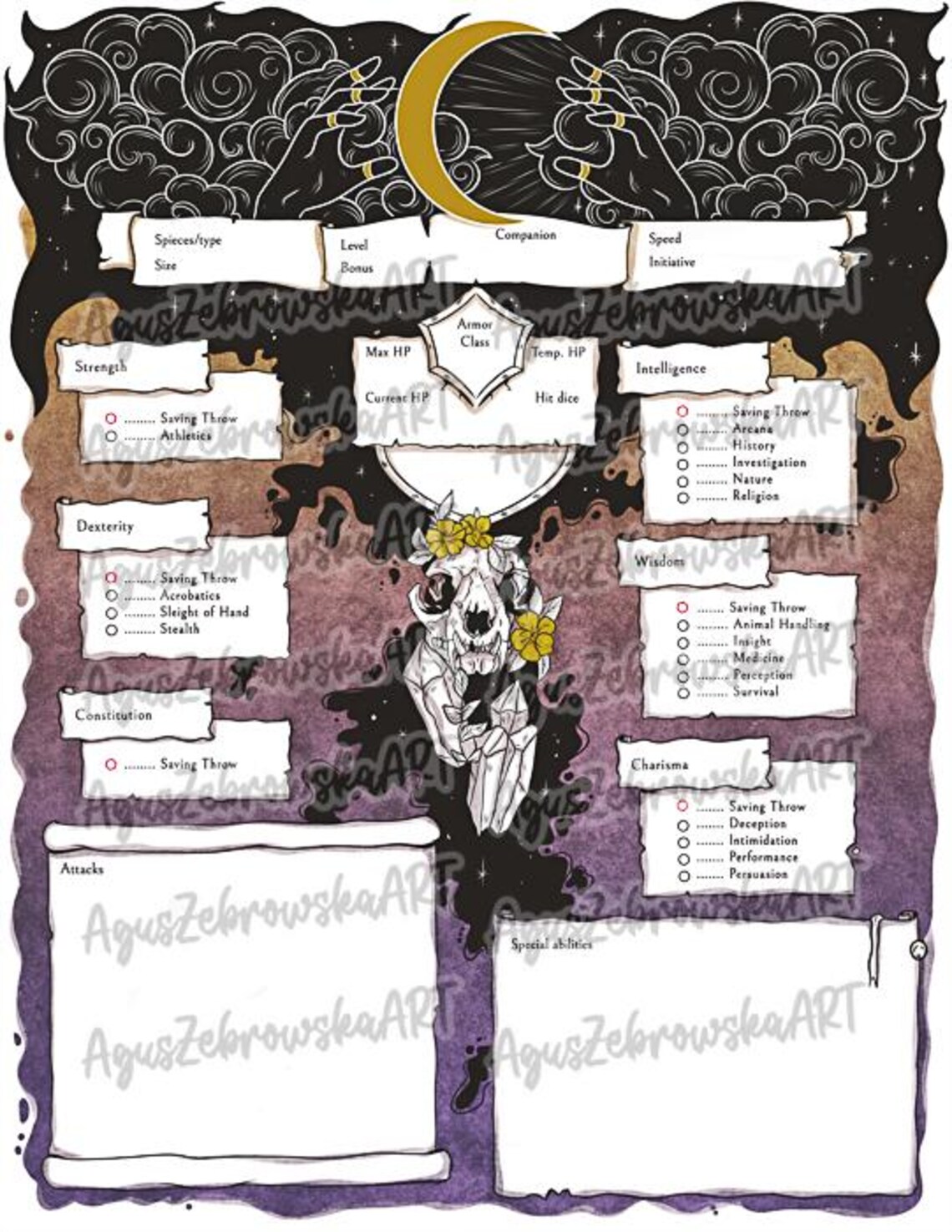 Selune Moon D&D Character Sheets: Printable Dnd 5e (6 Pages) - Etsy