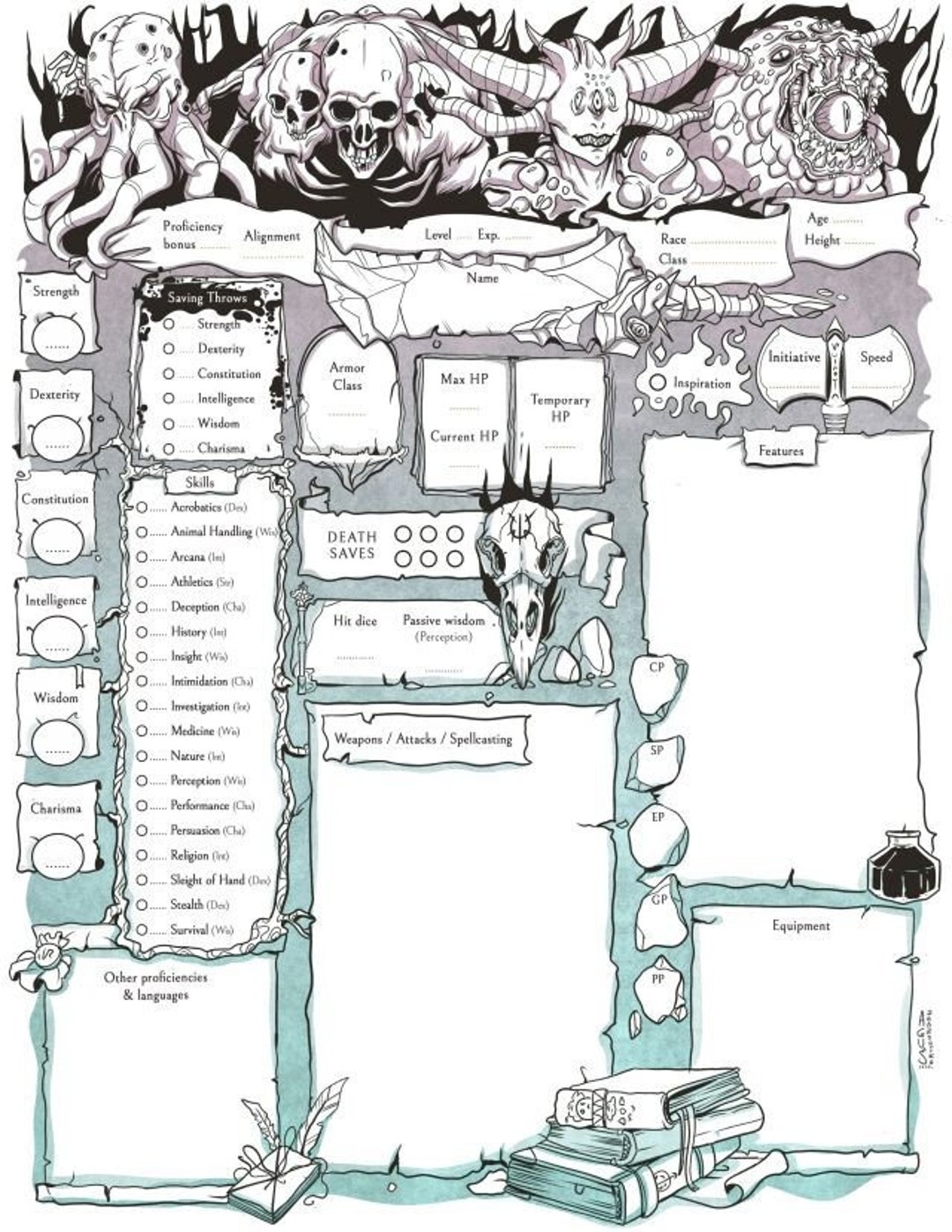 D&D Character Sheets Monsters Printable Dnd 5e Character Sheets - Etsy