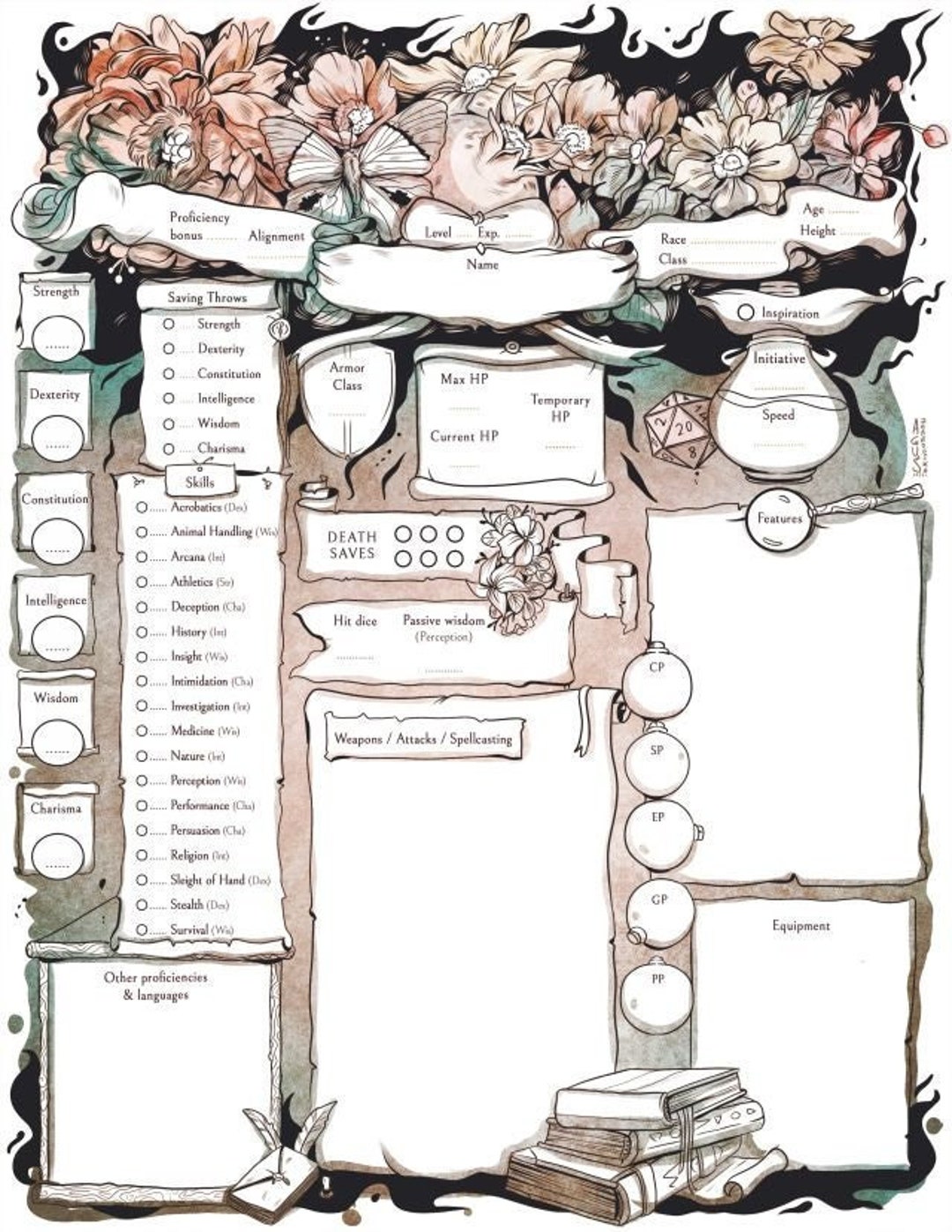 Fillable Dnd Character Sheet Flowers Custom Character - Etsy Australia