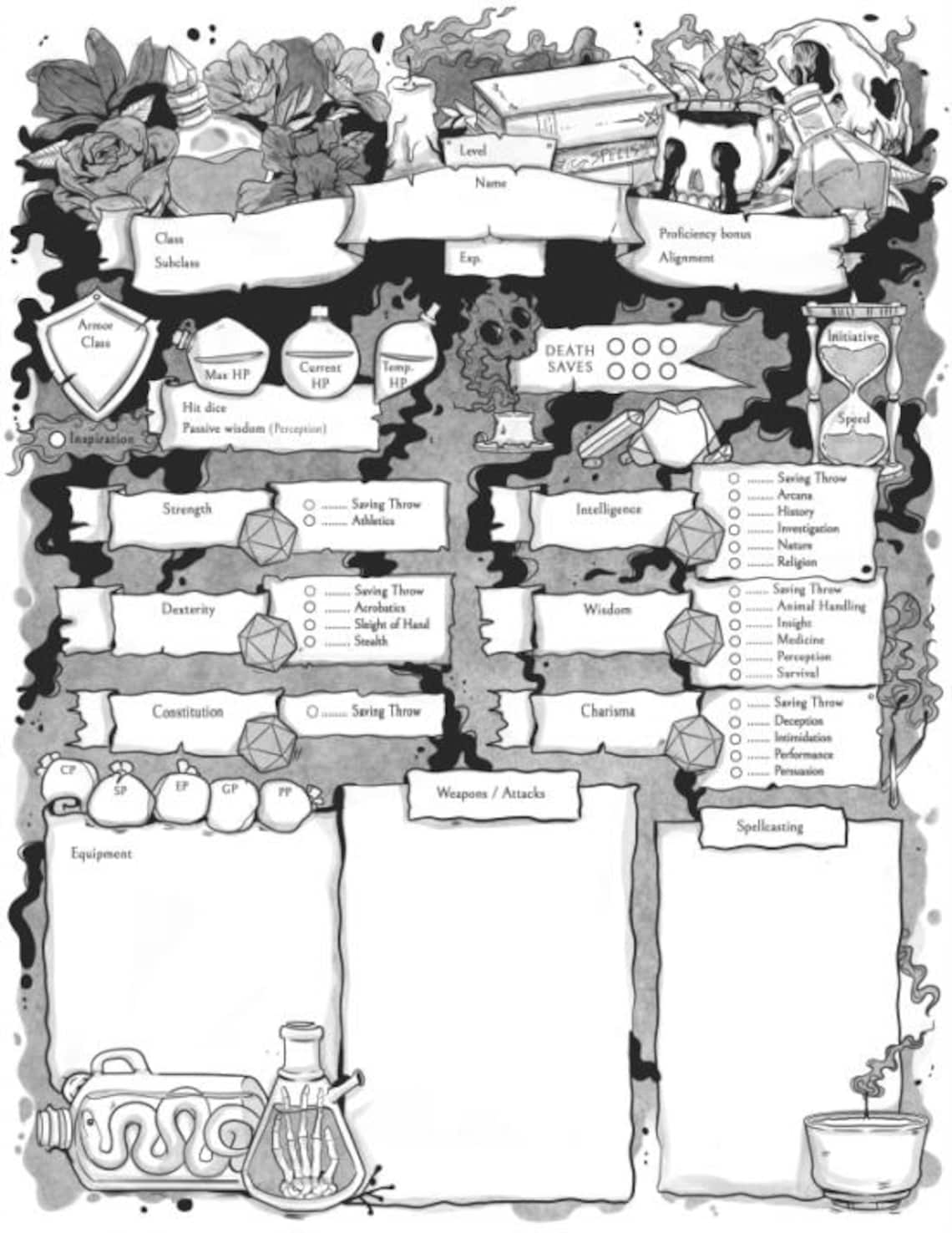 Printable D&D 5e Rogue Character Sheets – Poison Theme (6 Pages) (PDF ...