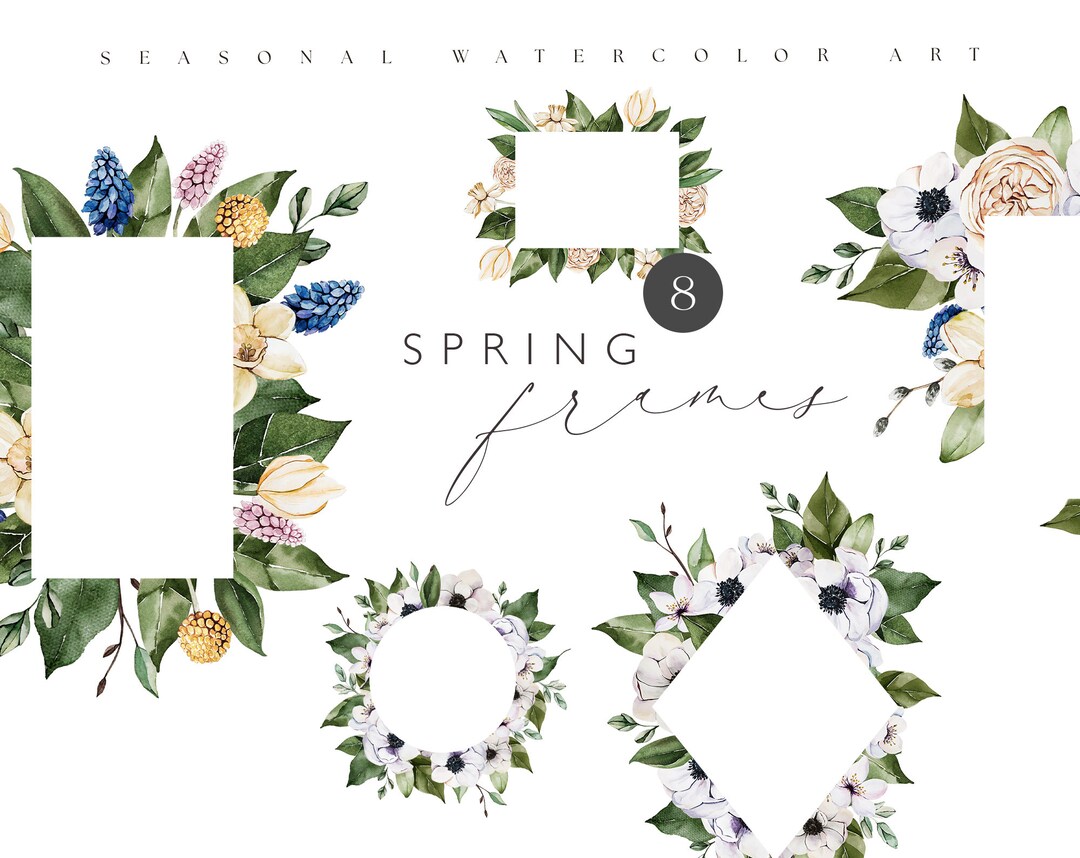Watercolor Spring Frames Clipart Spring Greenery Clipart - Etsy