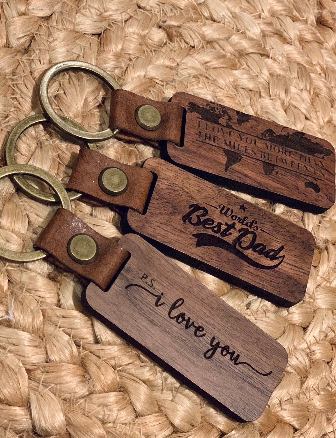 Solid Walnut-leather Personalized Keychains - Made to Order - Etsy