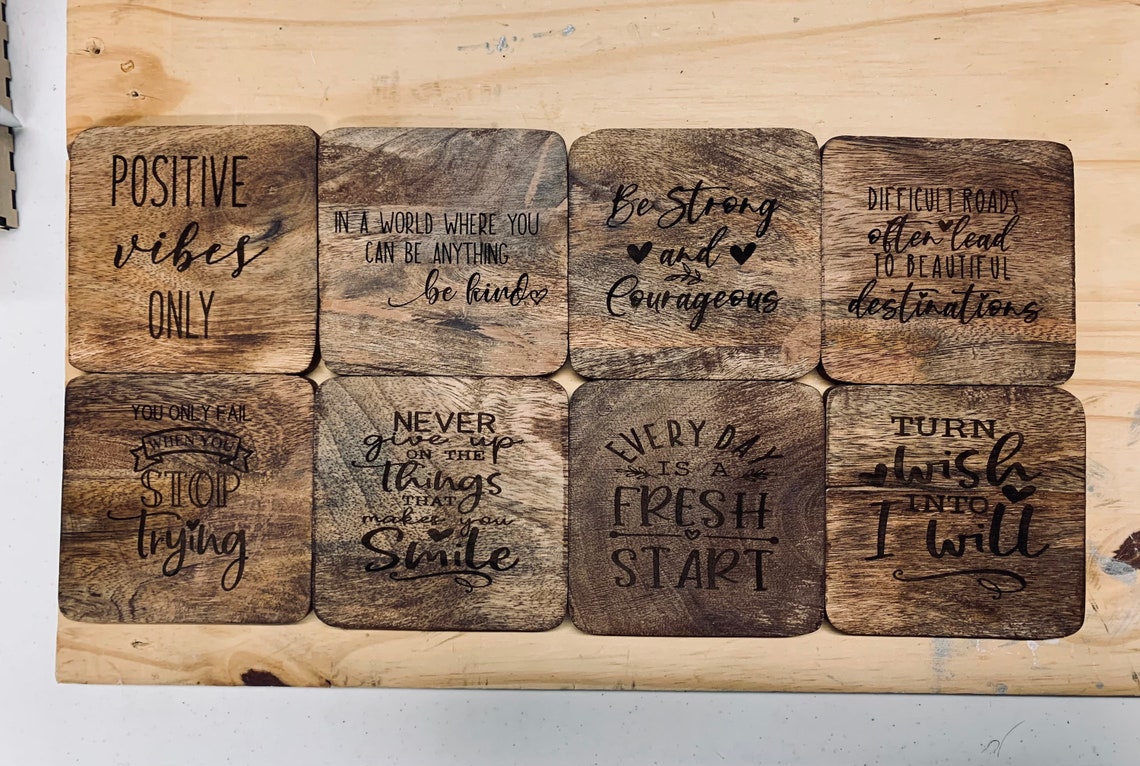 Motivational Quotes Wooden Coasters Set of 4 Laser - Etsy